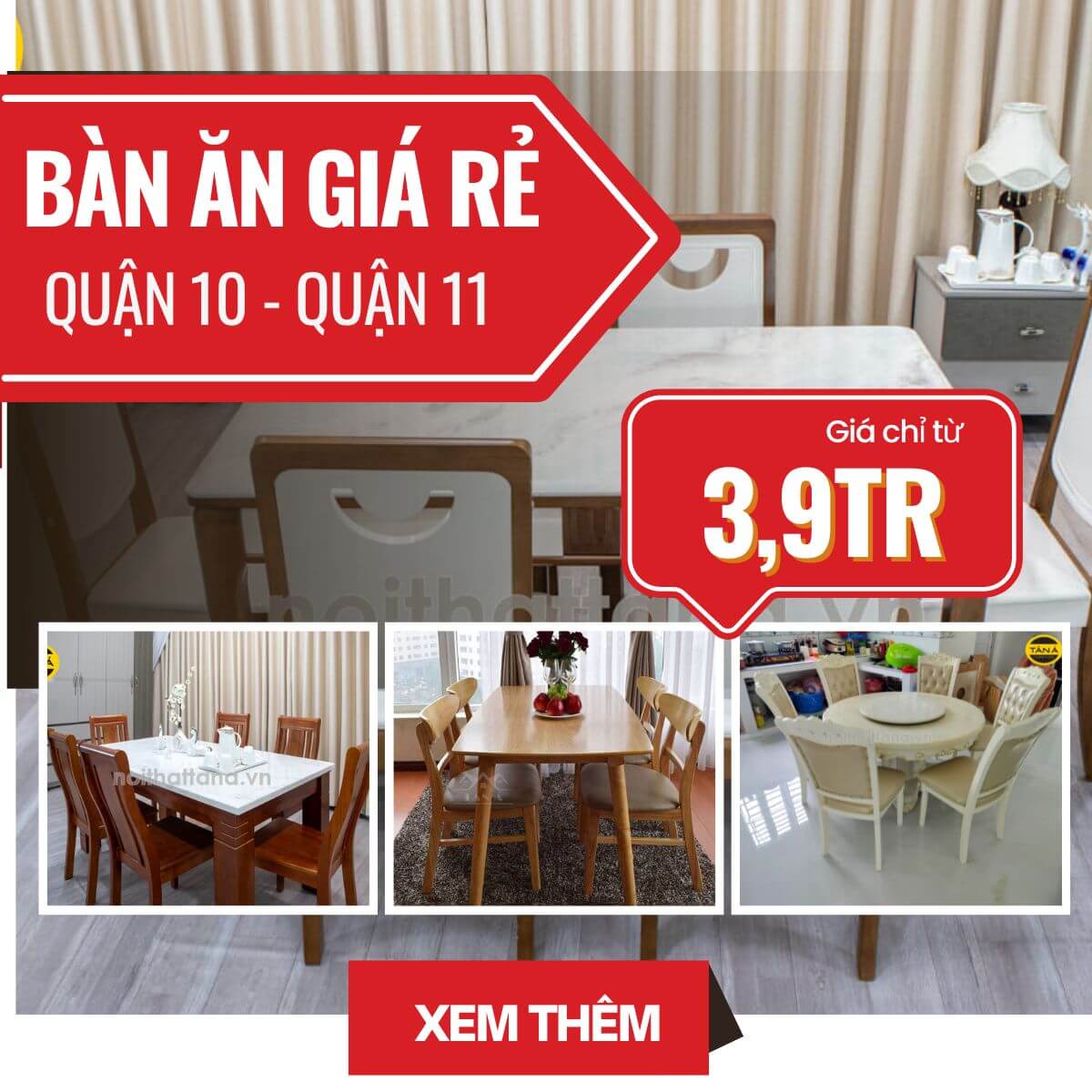 Mua bộ bàn ăn giá rẻ quận 10, bàn ăn Quận 11 giảm giá 50% tại Tân Á