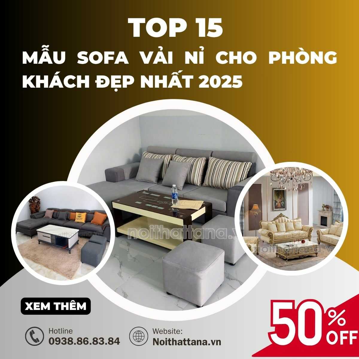 Top 15 mẫu sofa vải nỉ phòng khách đẹp nhất 2025